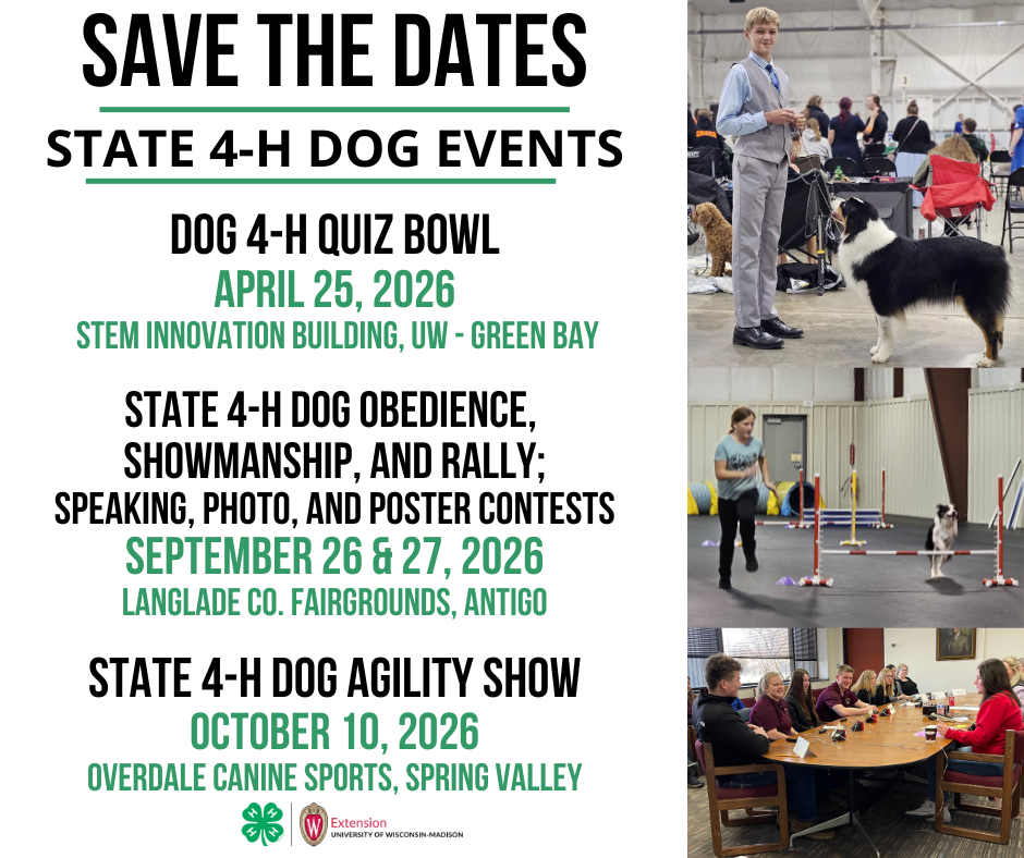 Save the Dates – State 4-H Dog Events – Extension Trempealeau County